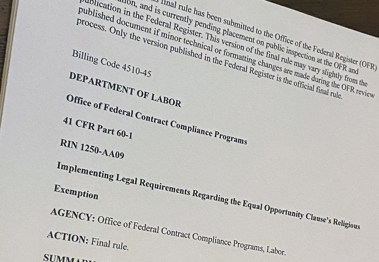 Labor Department rule expands religious exemption